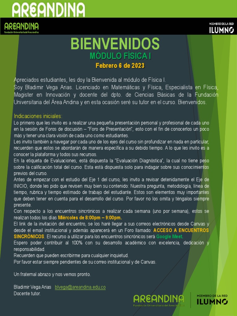 Saludo de Bienvenida 2023 FÍSICA I Grupo 12 | PDF | Negocios