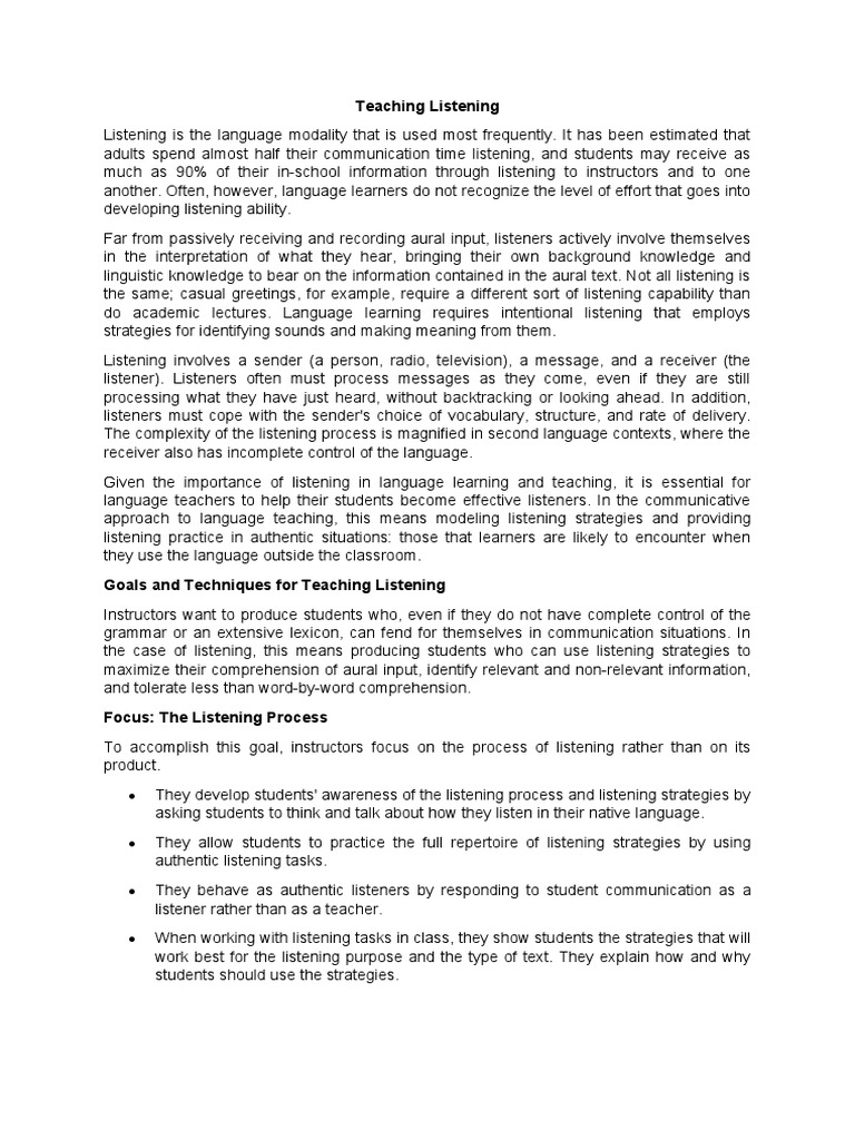 Teaching Listening Pdf Reading Comprehension Top Down And Bottom