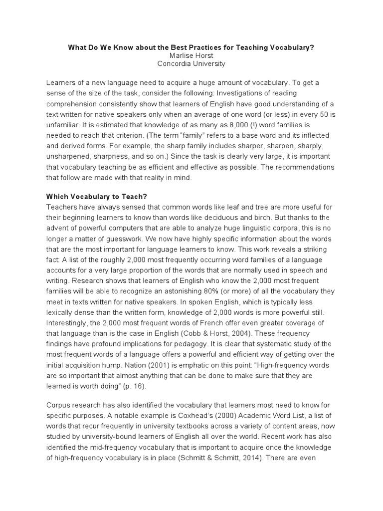 Best Practices for Vocabulary Instruction | PDF | Vocabulary | Learning