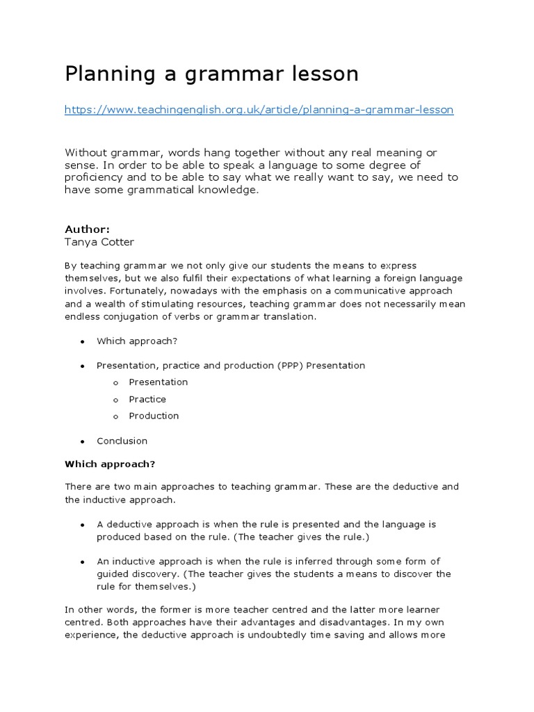 Planning A Grammar Lesson | PDF | Behavior Modification | Cognitive Psychology