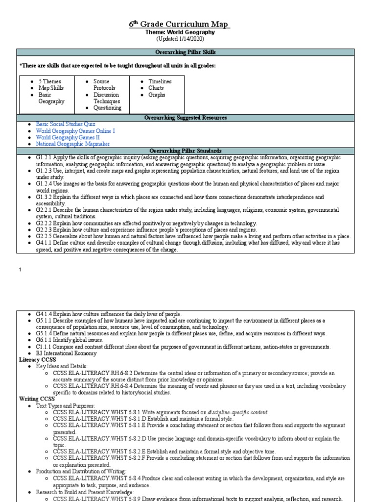 6th Grade Social Studies Curriculum Map | PDF | Geography | Geographic ...