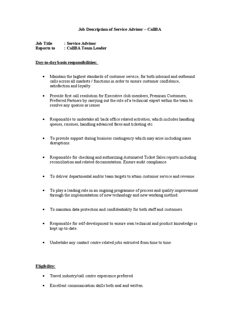 JD Service Advisor | PDF