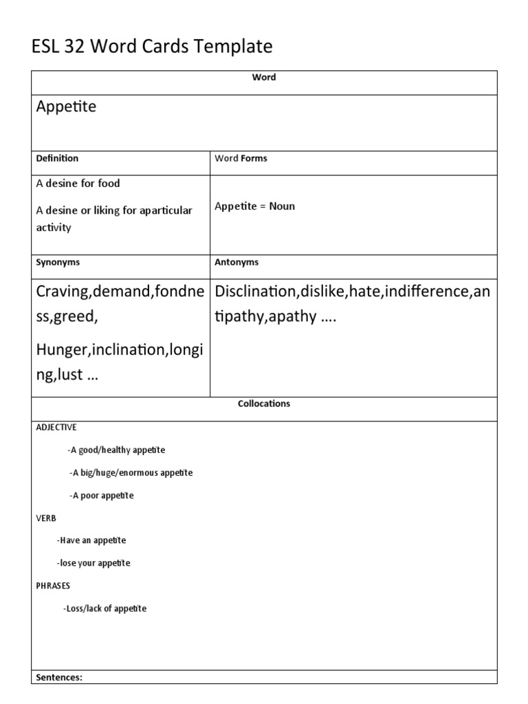 Word Card Template | PDF