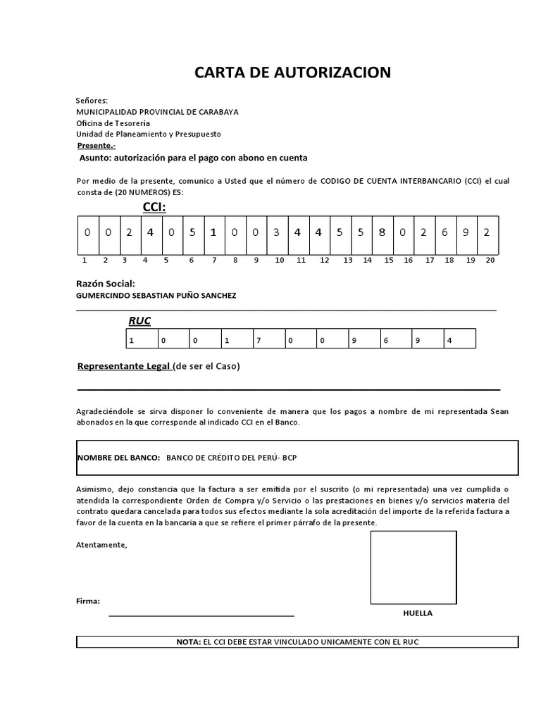 Carta Cci Ayapata Blanco | PDF | Negocios