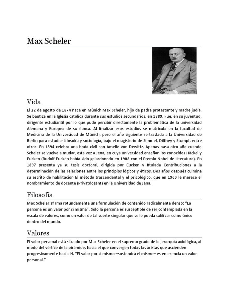 Max Scheler: Vida y Filosofía de Valores | PDF