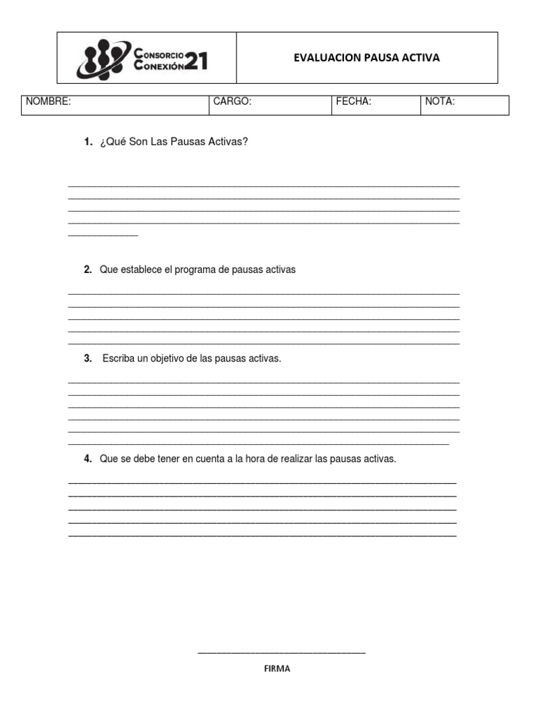 EVALUACION Pausas Activas | PDF