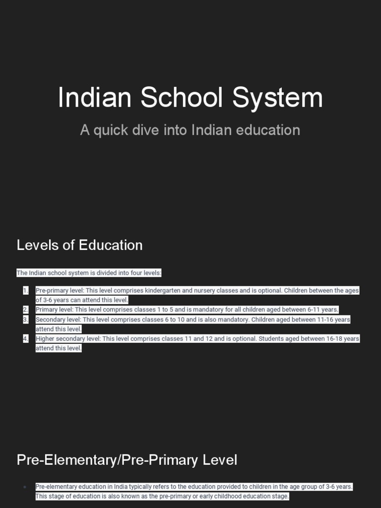 Overview of India's School System | PDF | Kindergarten | Preschool
