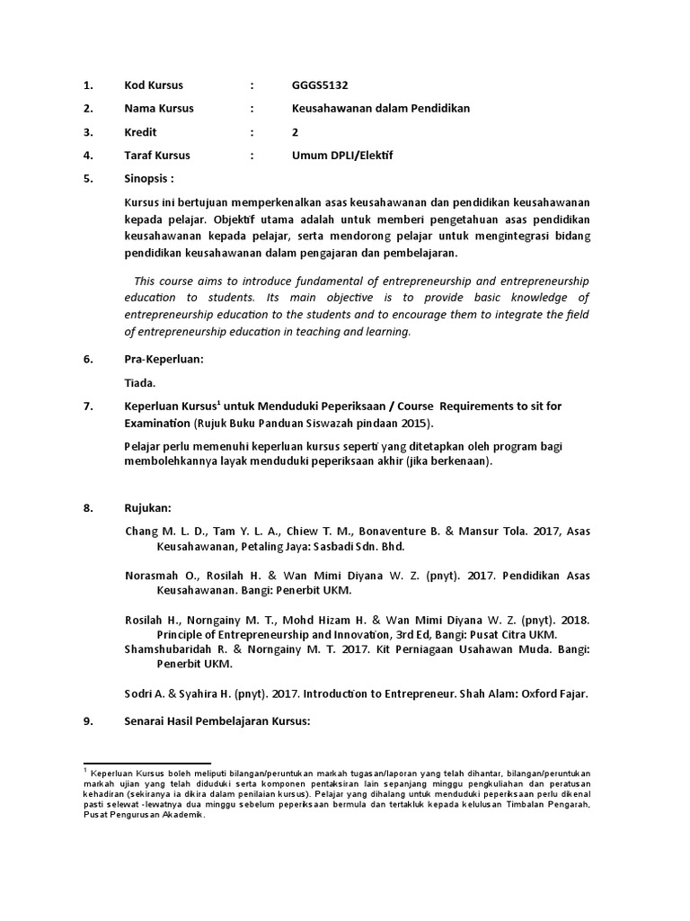 Proforma DPLI 2021 - Keusahawanan Dalam Pendidikan | PDF