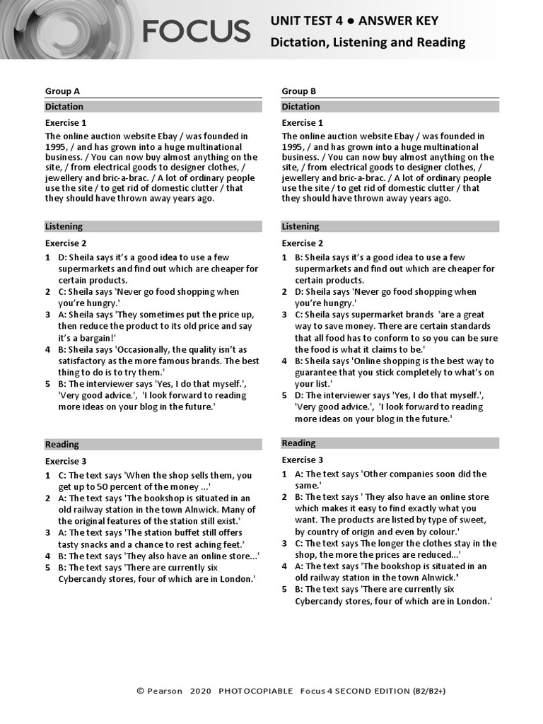 Focus 4 Unit 4 Test Answer Key | PDF | Trade | Business Process