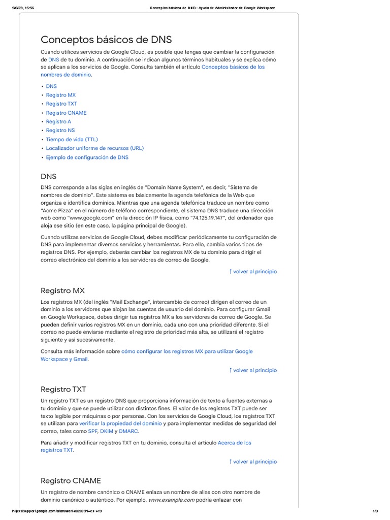 Conceptos Básicos de DNS - Ayuda de Administrador de Google Workspace | PDF | sistema de nombres ...