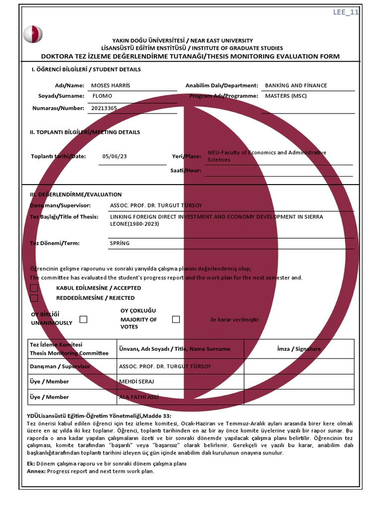Lee 11 Thesis Monitoring Evaluation Form Pdf