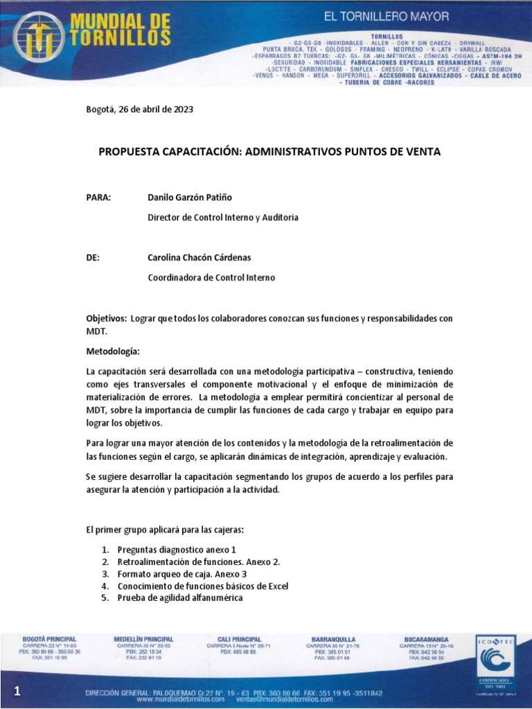 Modelo Propuesta Capacitación | PDF