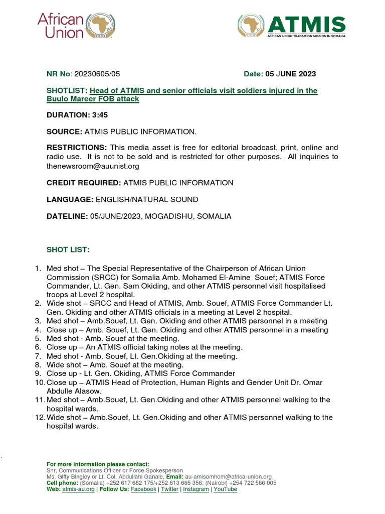 Head of ATMIS and Senior Officials Visit Soldiers Injured in The Buulo ...