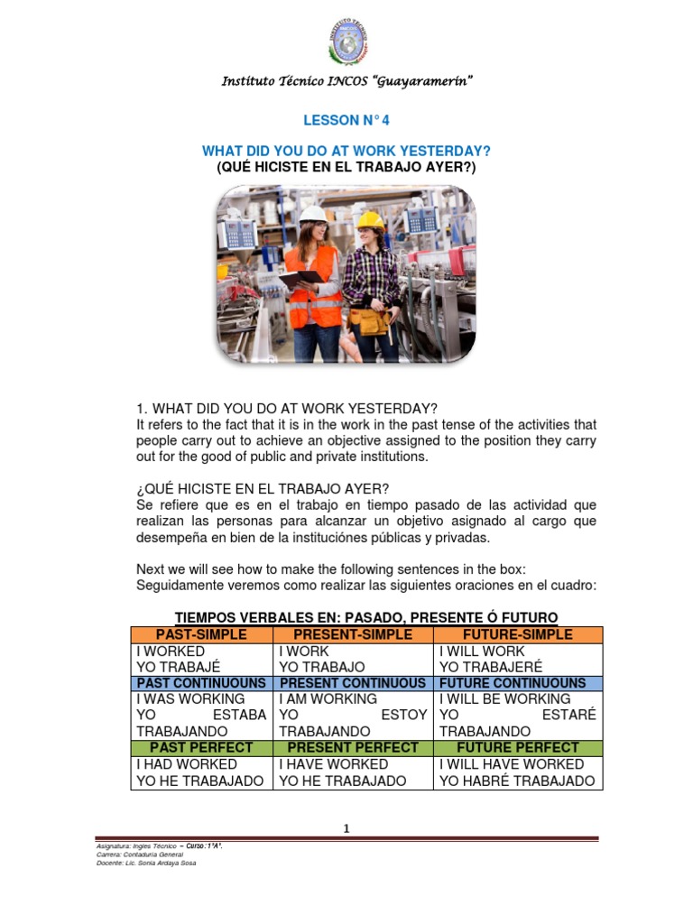Lesson #4 What Did You Do at Work Yesterday (Pasttense) | PDF | Lingüística