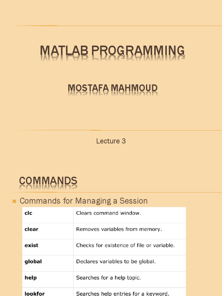 Introduction To Matlab Lecture 3 | PDF Introduction To Matlab Lecture 3 | PDF