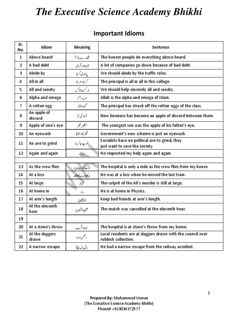 Important Idioms Notes PDF | PDF