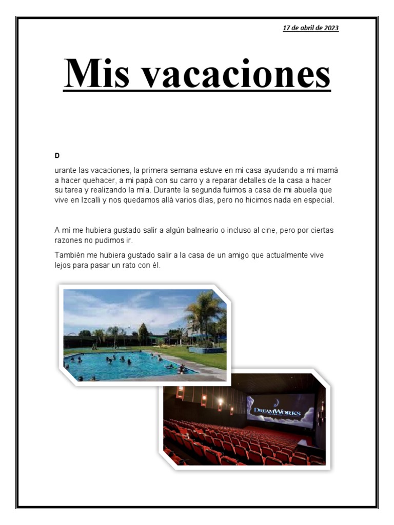 Mis vacaciones en casa y en familia | PDF
