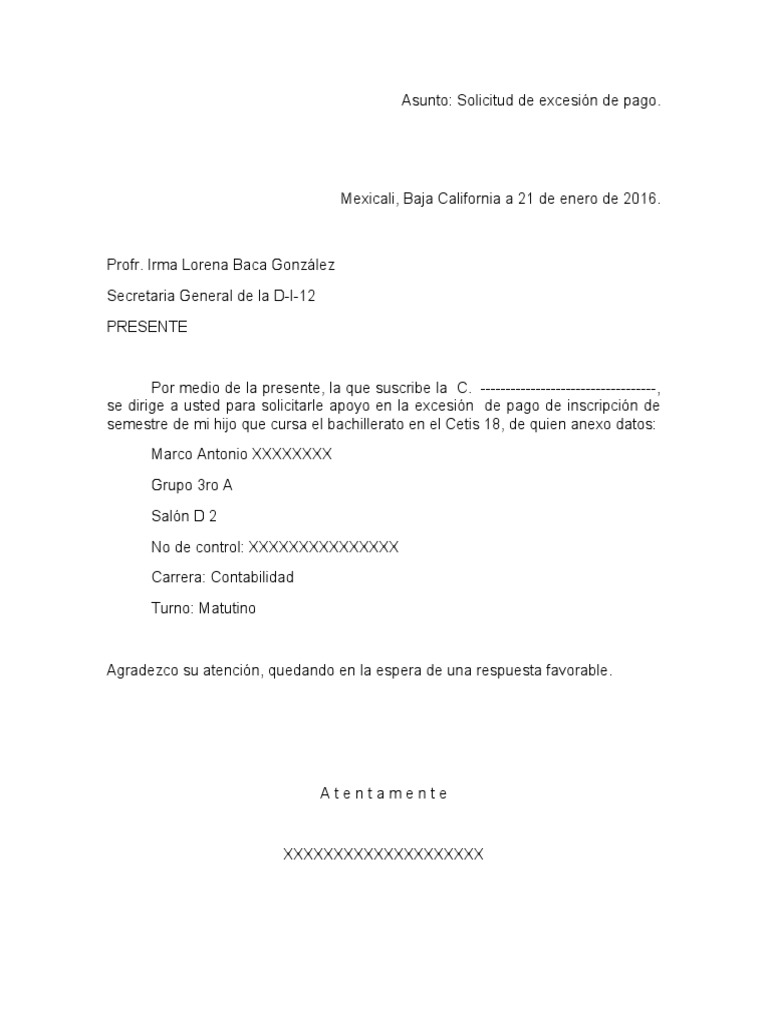 Solicitud de Exención de Pago | PDF Solicitud de Exención de Pago | PDF