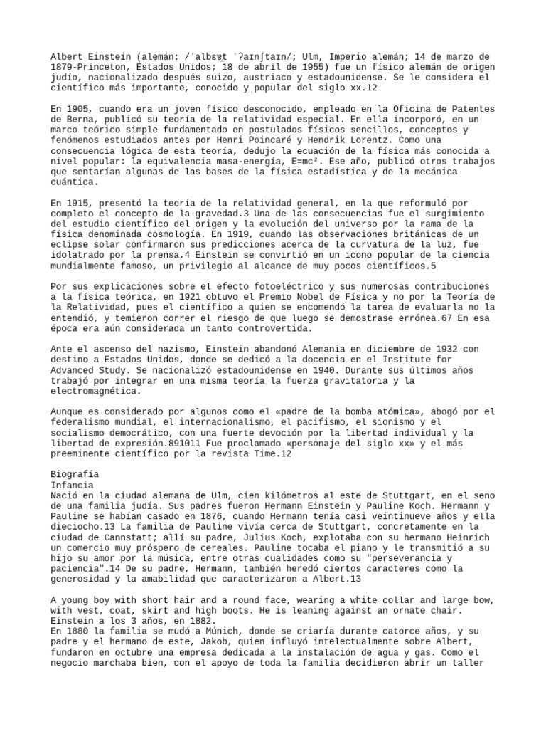 Biografía de Albert Einstein | PDF | Albert Einstein | Relatividad general