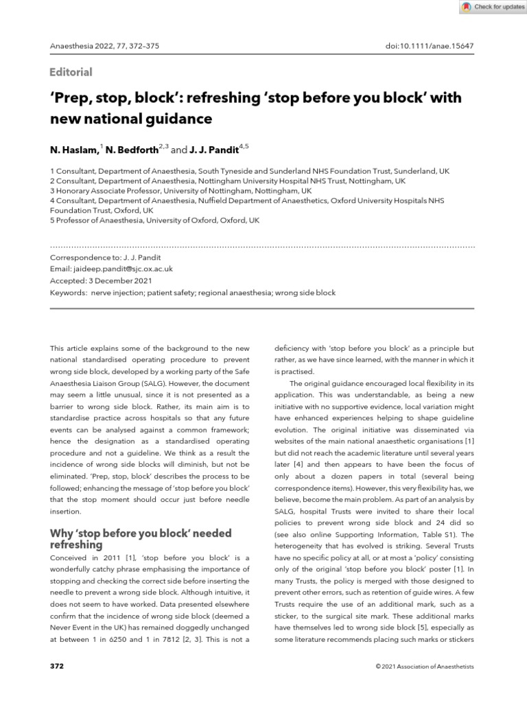 Haslam2022 'Prep, Stop, Block' - Refreshing 'Stop Before You Block ...