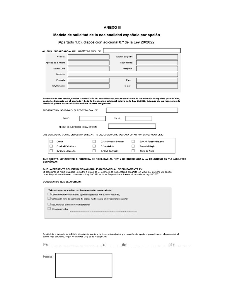 Anexo 3 Formulario Ciudadania Española | PDF
