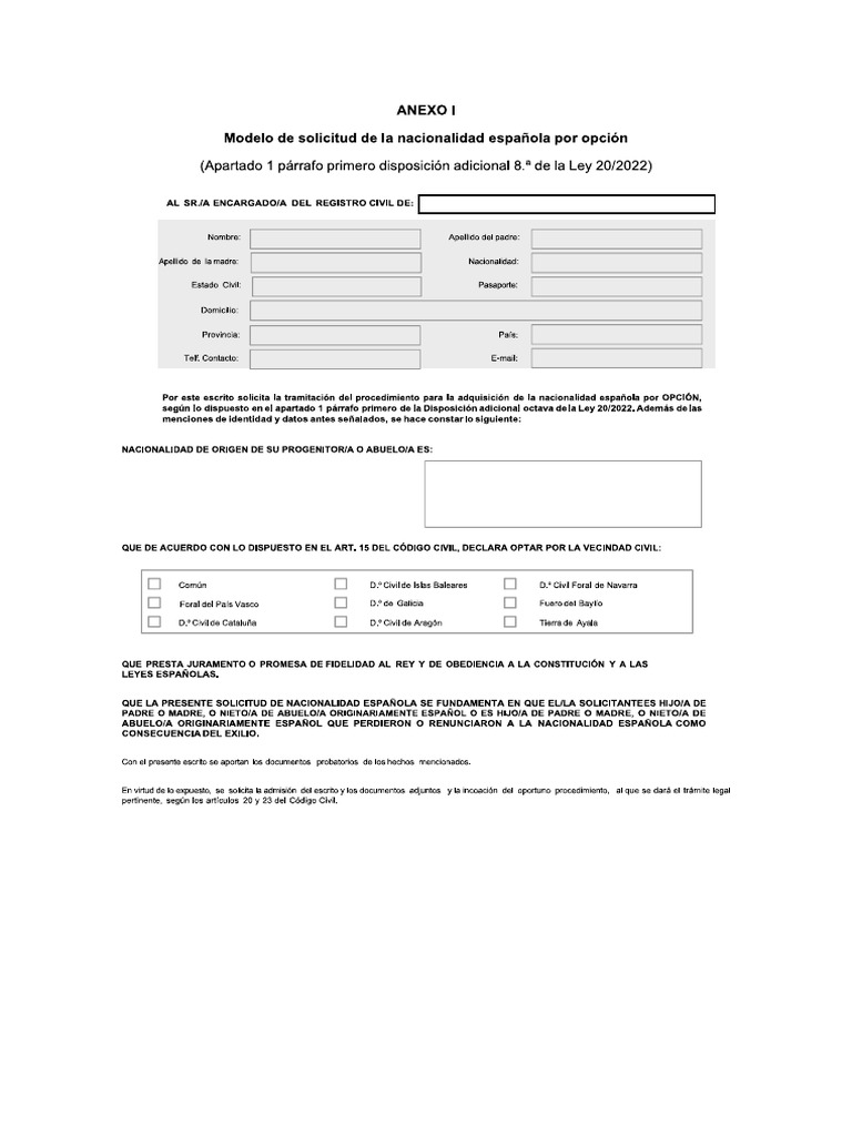 Anexo 1 Formulario ciudadania española | PDF