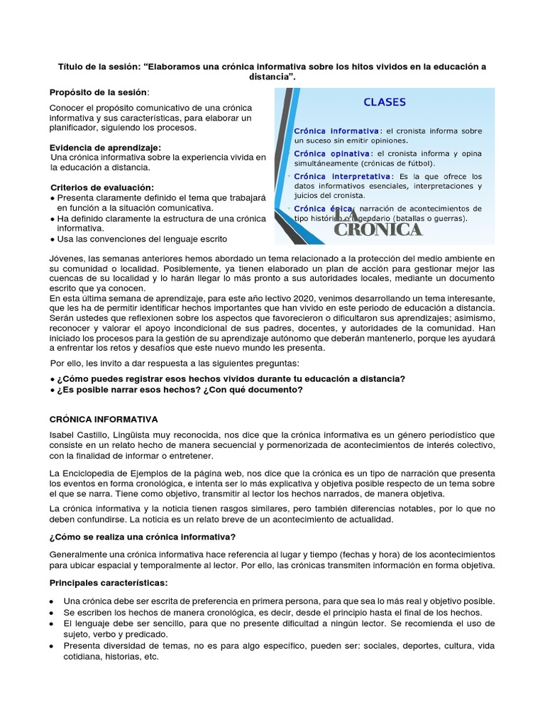 37 Elaboramos Una Crónica Informativa | PDF | Narración | Aprendizaje