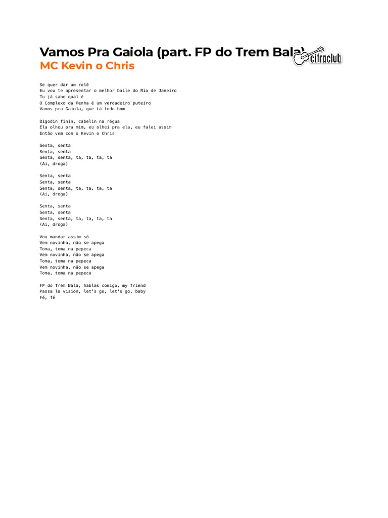 04 Cifra Club - MC Kevin o Chris - Vamos Pra Gaiola (Part. FP Do Trem Bala) | PDF