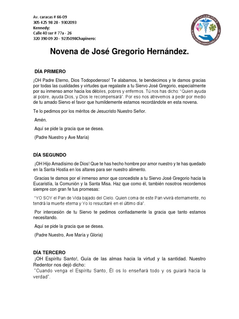Novena de Jose Gregorio Hernandez | PDF | Intercesión | orador del Señor