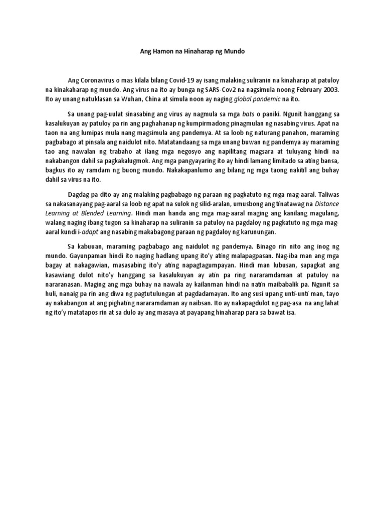 Ang Hamon Na Hinaharap NG Mundo | PDF