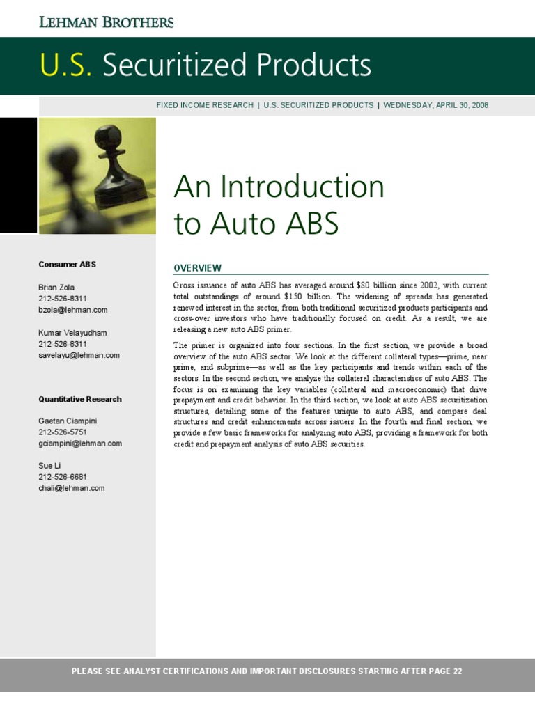 Lehman - Auto ABS Primer | PDF | Securitization | Subprime Lending