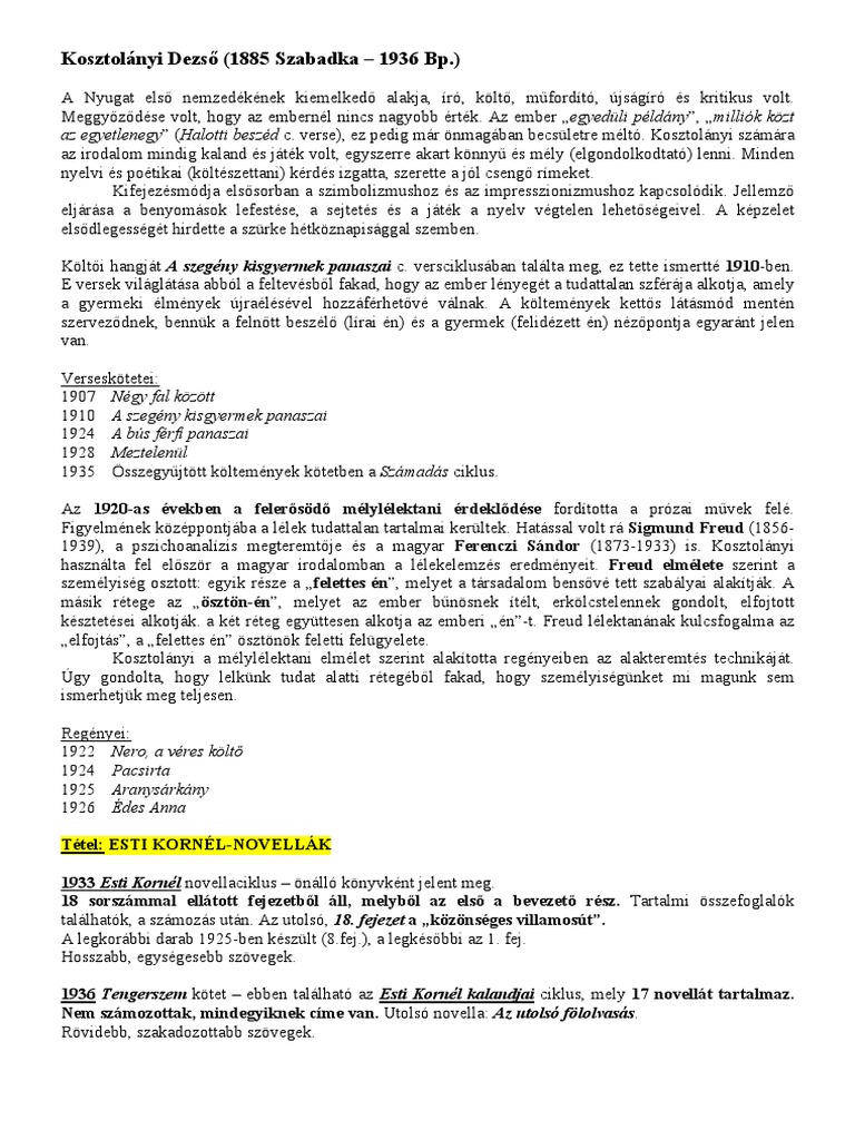 05_Kosztolányi Esti-tétel | PDF