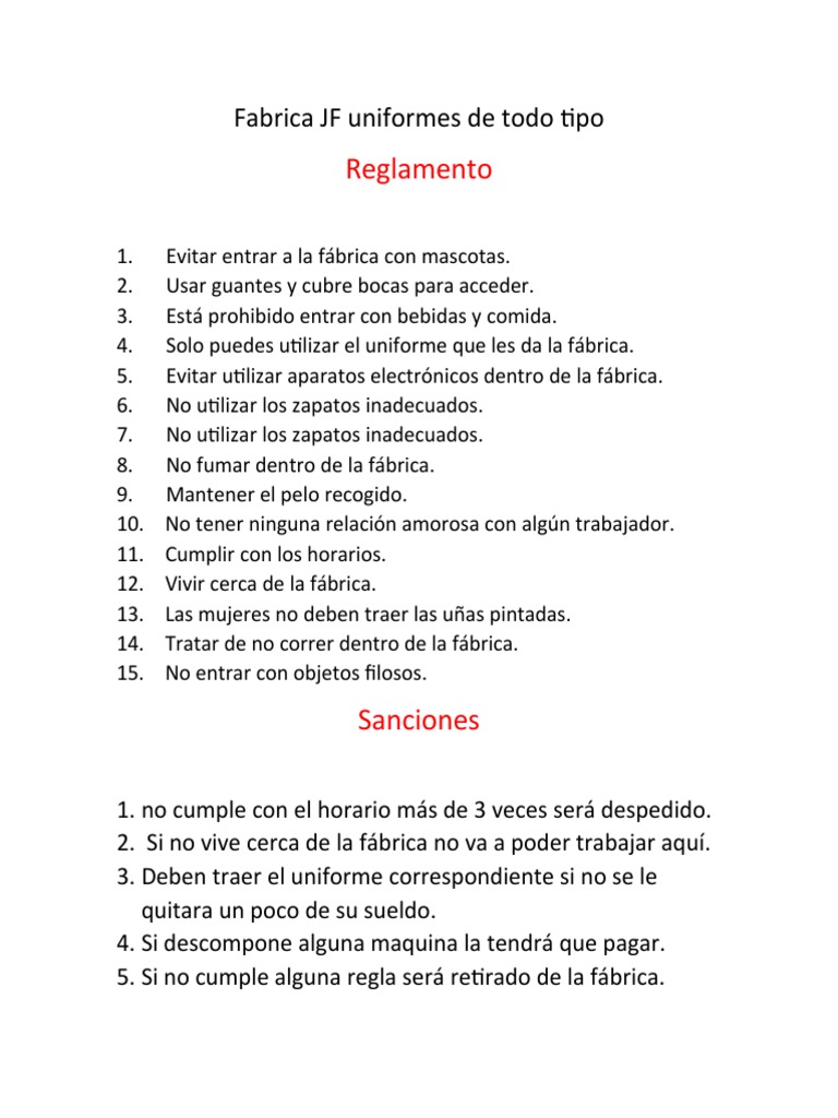 Fabrica JF Uniformes de Todo Tipo Reglamento Español | PDF