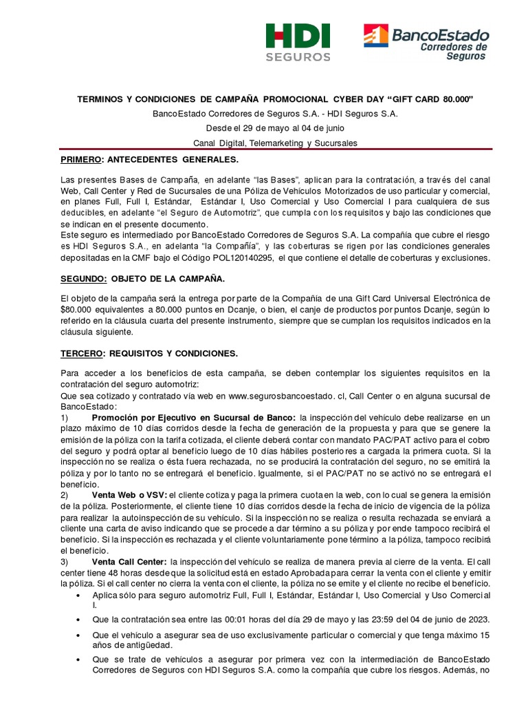 Terminos y Condiciones Campana Cyber Day Mayo Gift Card 80000 | PDF ...