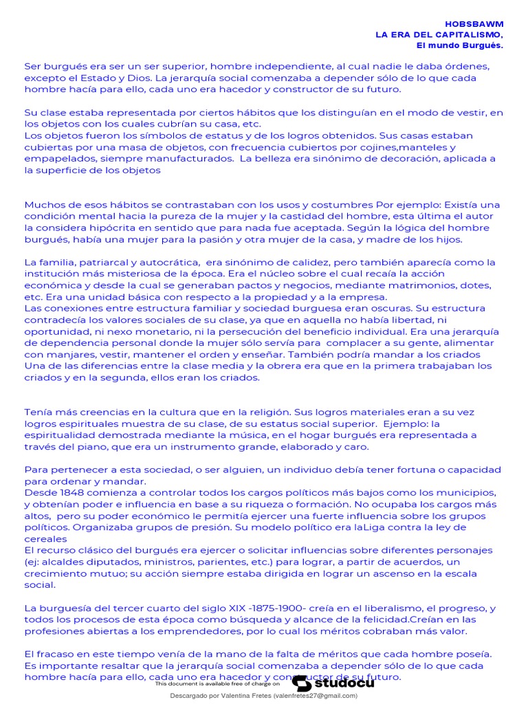 HOBSBAWM, "El Mundo Burgués" | PDF | Estratificación social | Estatus ...