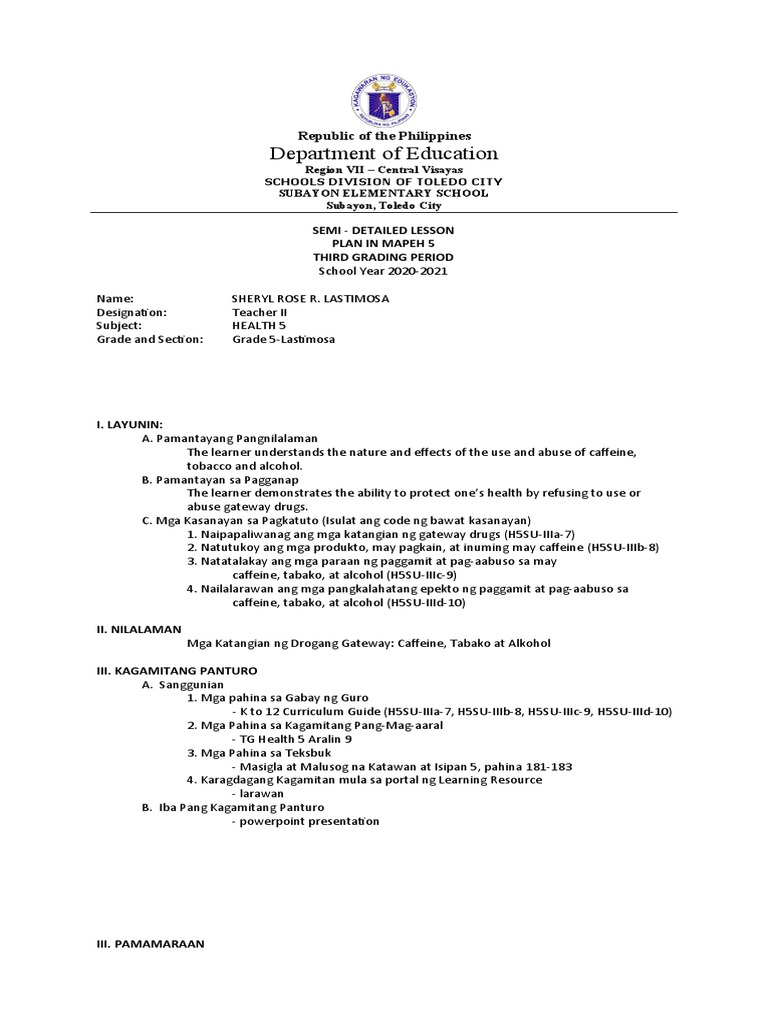 Detailed Lesson Plan in Mapeh 5 Health 3 Grading | PDF