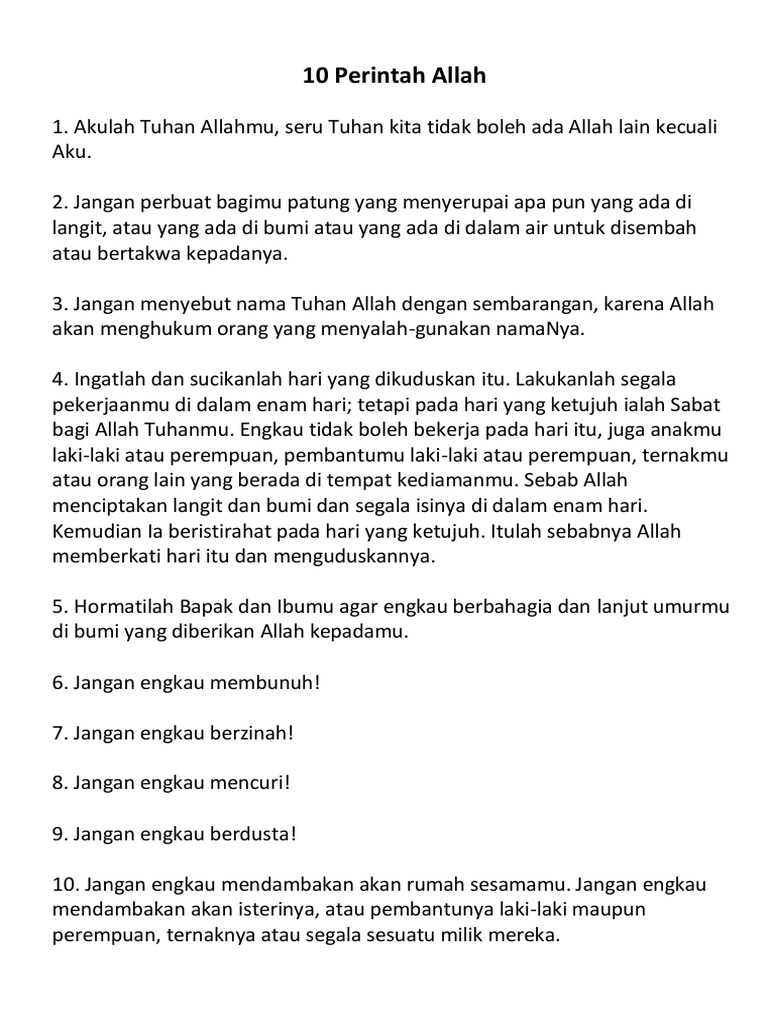 10 Perintah Allah | PDF 10 Perintah Allah | PDF