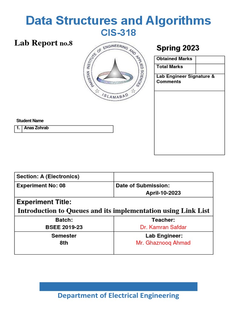 Dsa Lab Report 8 Anas Zohrab Pdf