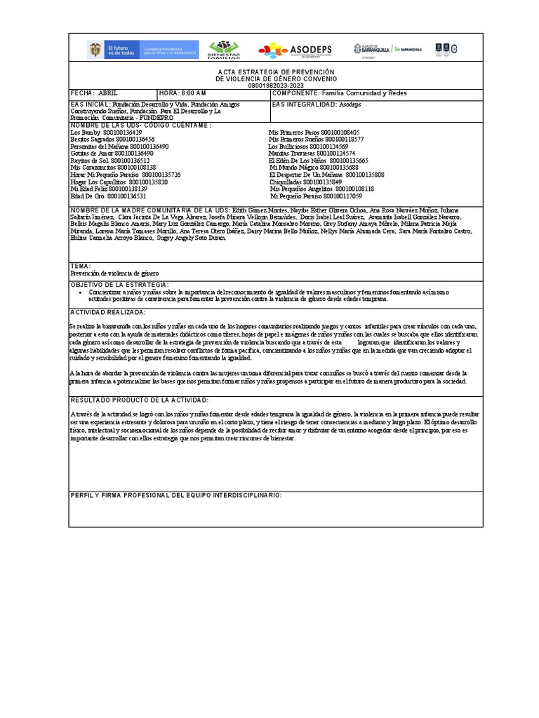 Acta Est de Prevencion de Violencia de Genero para Enviar | PDF | Abuso infantil | Moralidad