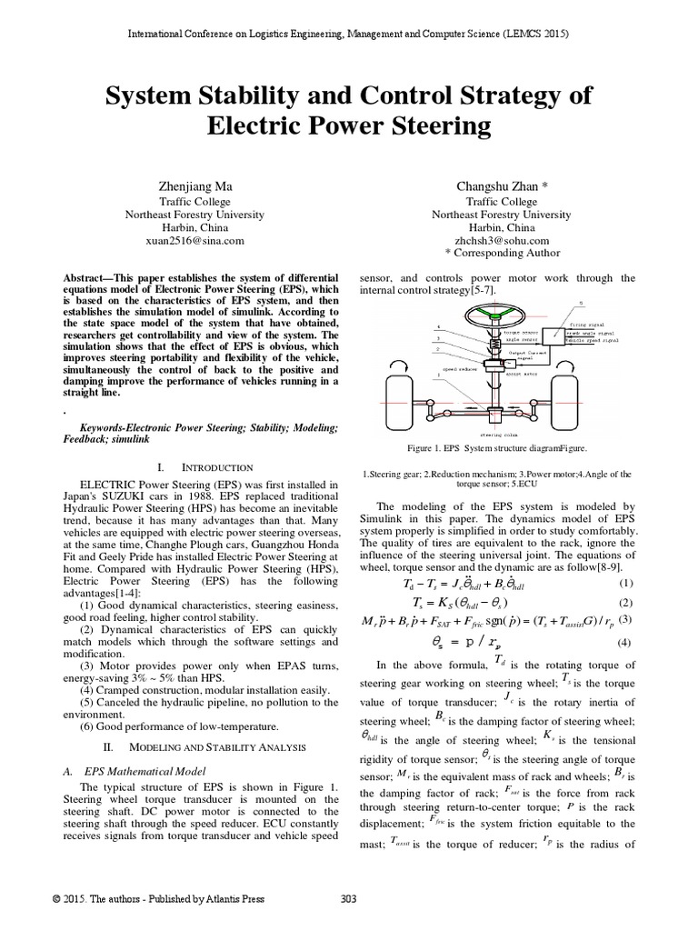 System Stability and Control Strategy of Electric Power Steering | PDF ...