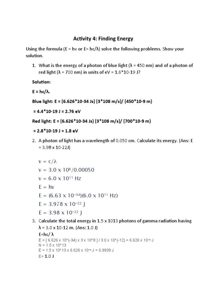 Calculating Photon Energy & Frequency | PDF | Technology & Engineering