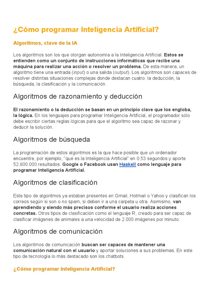 ¿Cómo Programar Inteligencia Artificial | PDF