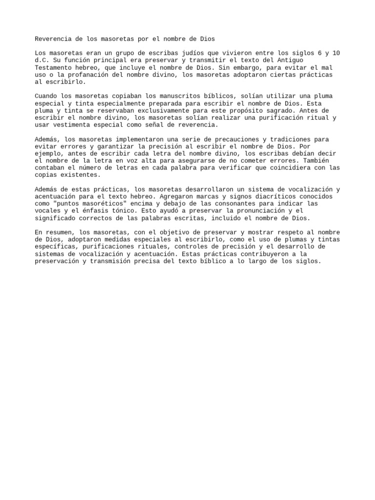 Reverencia de Los Masoretas Por El Nombre de Dios | PDF
