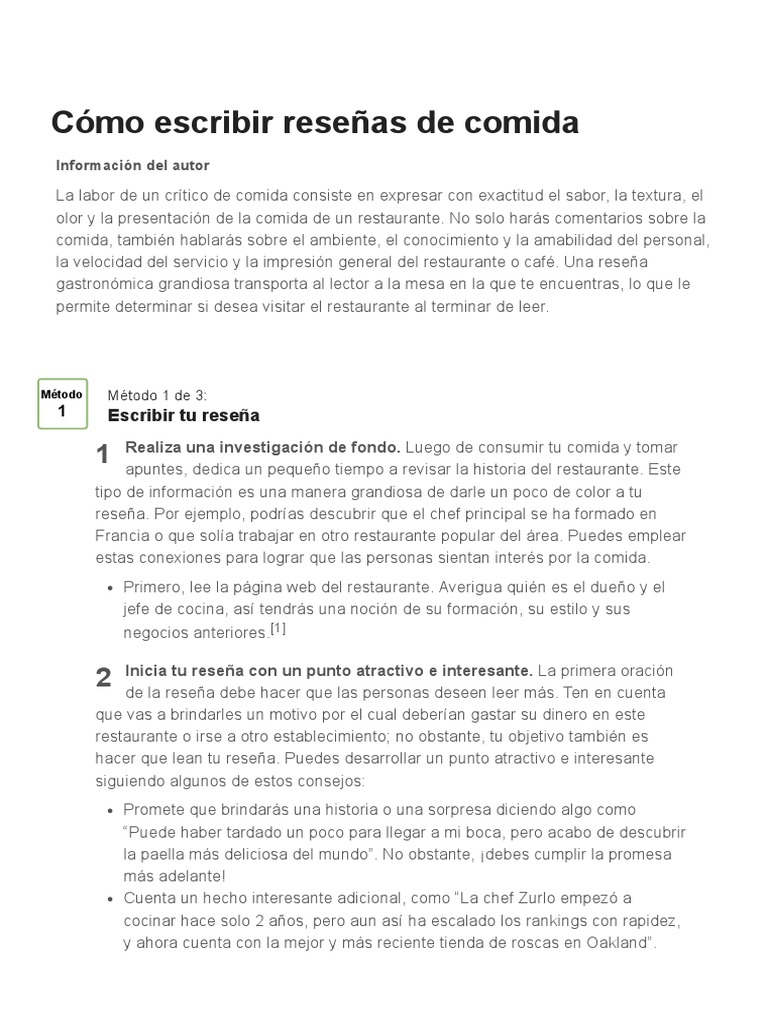 3 Formas de Escribir Reseñas de Comida | PDF | Cocina, comidas y vino