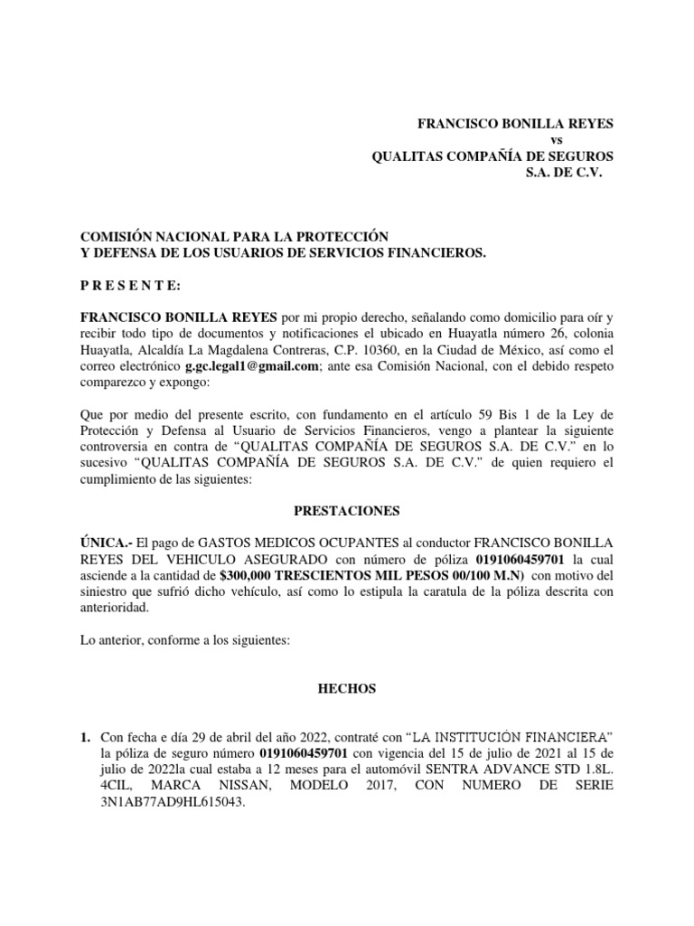 Escrito Reclamacion | PDF | Seguro