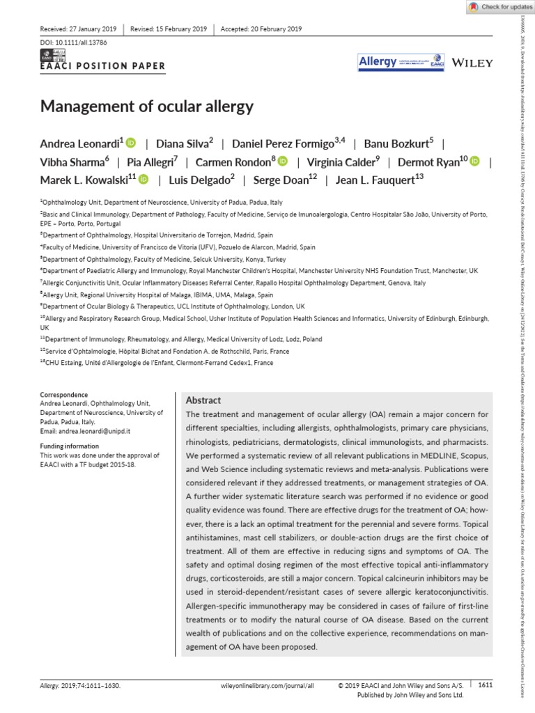 Management of Ocular Allergy: Eaaci Position Paper | PDF | Allergy ...