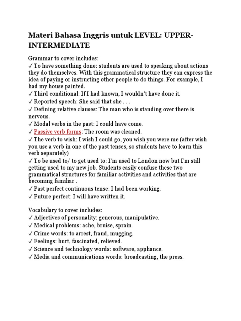 Materi Upper Intermediate Level | PDF | Verb | Grammatical Tense