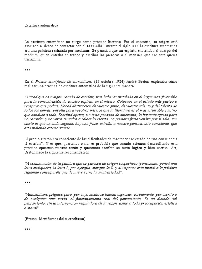 Escritura Automática Pdf Surrealismo