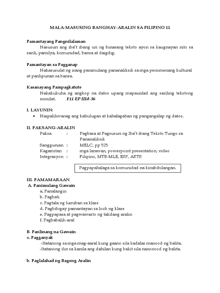 Mala Masusing Banghay Aralin | PDF