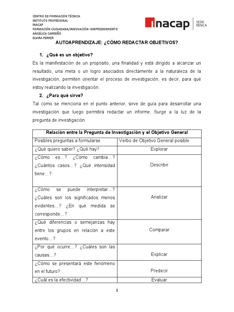 Cómo Redactar Objetivos | PDF